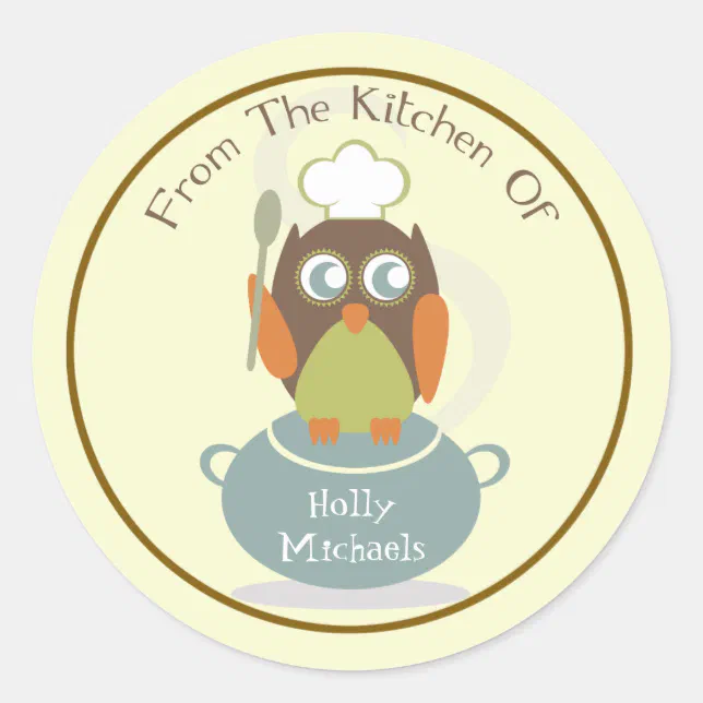 From The Kitchen Of...Owl With Chef's Hat & Spoon Classic Round Sticker ...