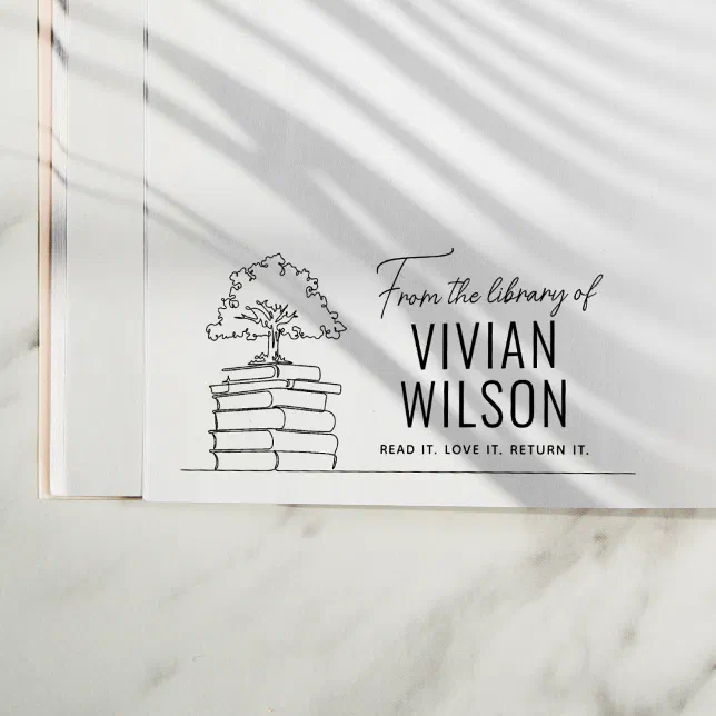 From The Library Of Custom Name Tree Bookplate Rubber Stamp | Zazzle