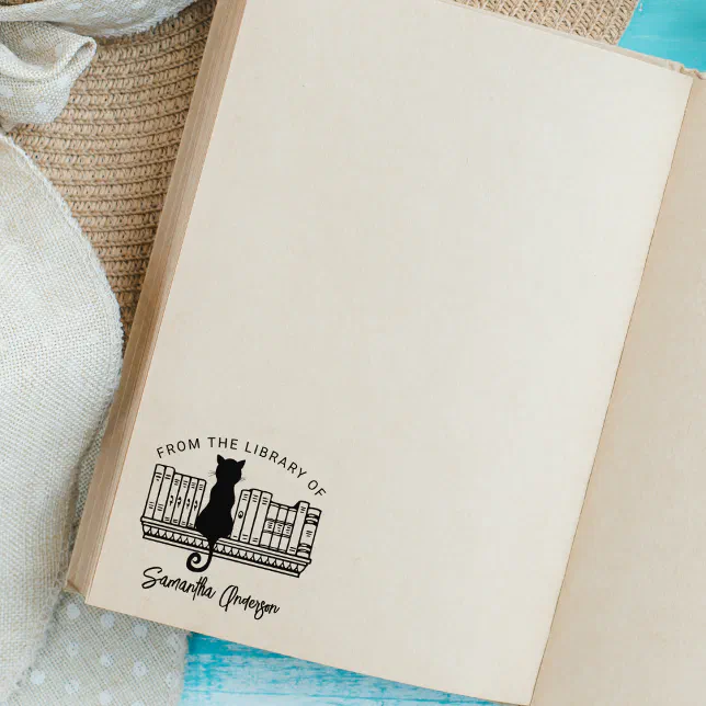 From the Library Of, Cute Cat Book Rubber Stamp | Zazzle