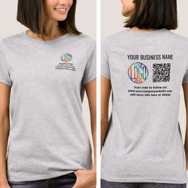 Front Back Printed Business QR Code & Company Logo T-Shirt | Zazzle