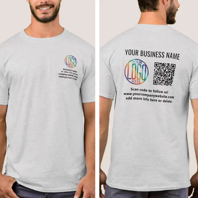 Front Back Printed Company Logo & QR Code Business T-Shirt | Zazzle