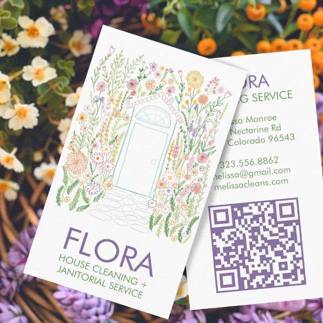 FRONT DOOR House Cleaning Yardwork Garden QR Code Business Card | Zazzle