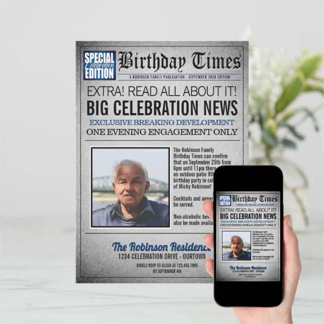 Front Page Newspaper Birthday Party Invitation | Zazzle
