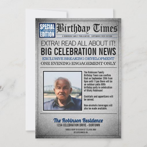 Front Page Newspaper Birthday Party Invitation | Zazzle