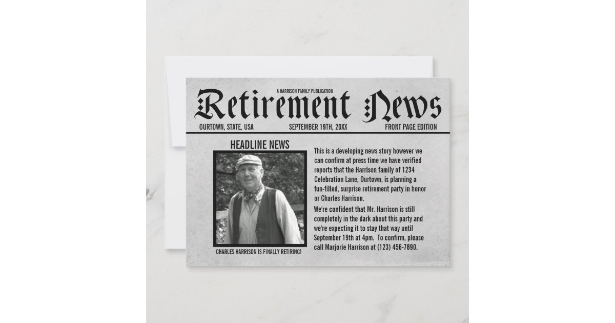 Front Page Newspaper Retirement Party Invitation | Zazzle.com