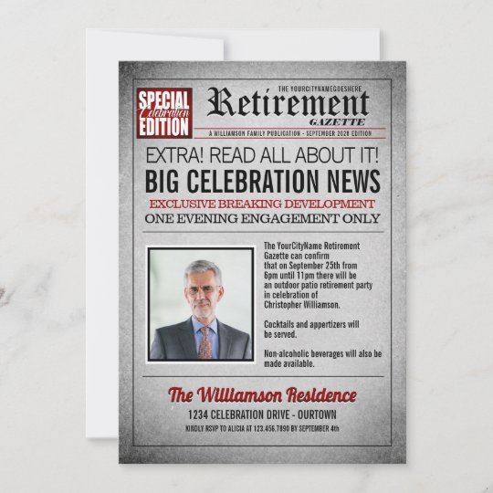 Front Page Newspaper Retirement Party Invitation | Zazzle.com