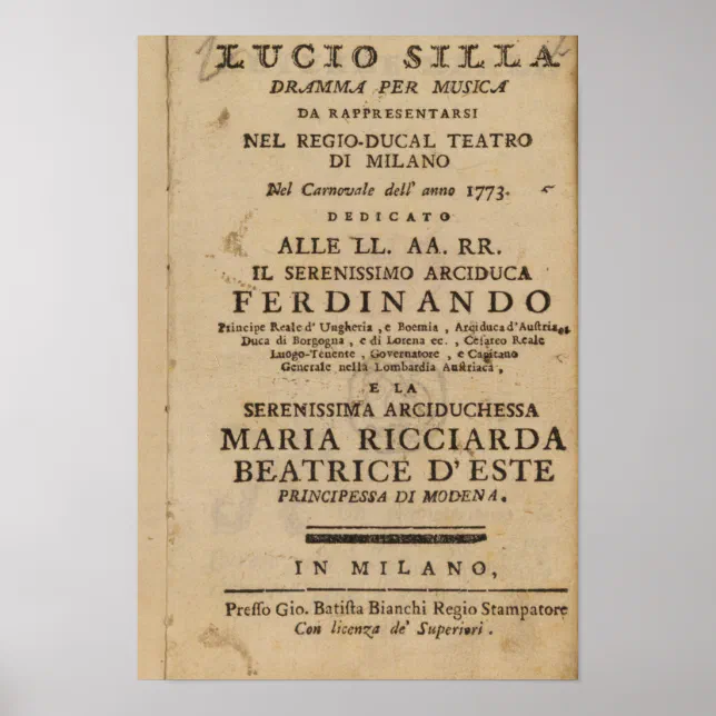 Frontispiece from Mozart's 'Lucio Silla' Poster | Zazzle