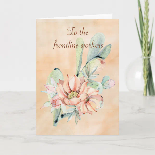 Frontline Workers Thank You Watercolor Cactus Card | Zazzle