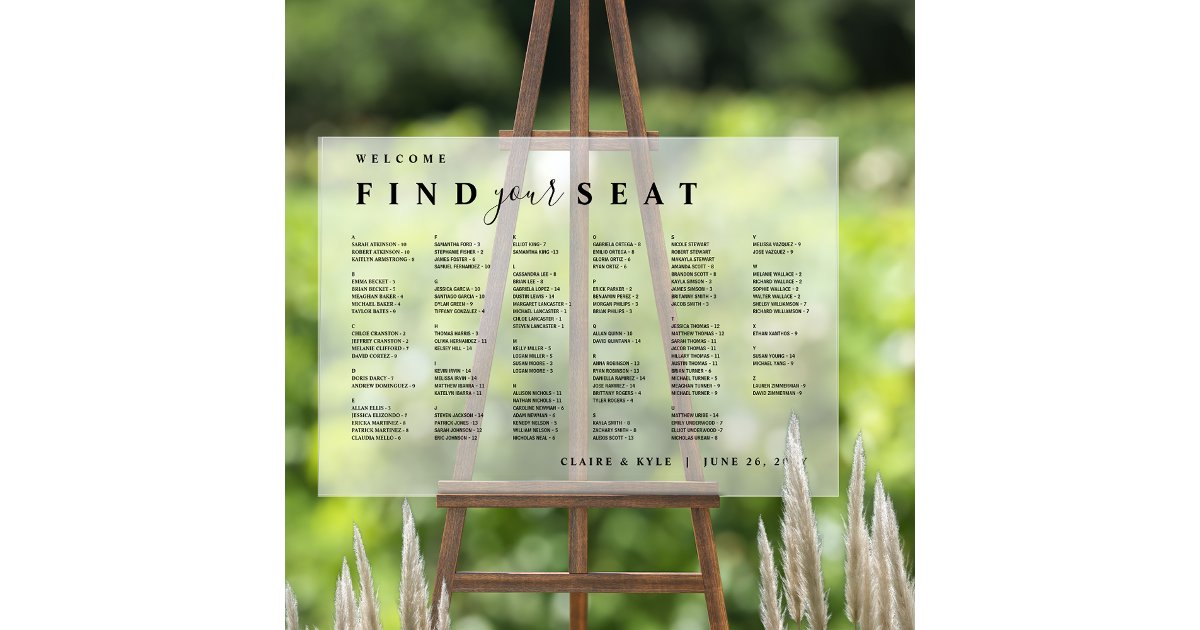 Frosted Acrylic Alphabetical Seating Chart Sign | Zazzle