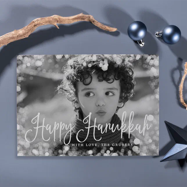 Frosted Frame Hanukkah Photo Card | Zazzle