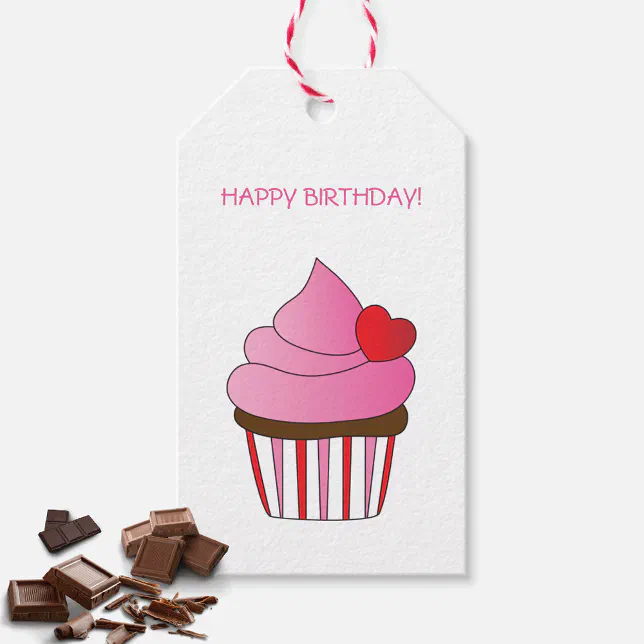 Frosted Heart Cupcake Birthday Gift Tags | Zazzle