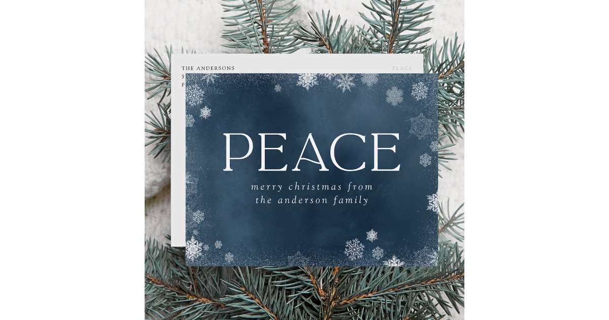 Frosted Peace Navy Watercolor Non-Photo Holiday Postcard | Zazzle