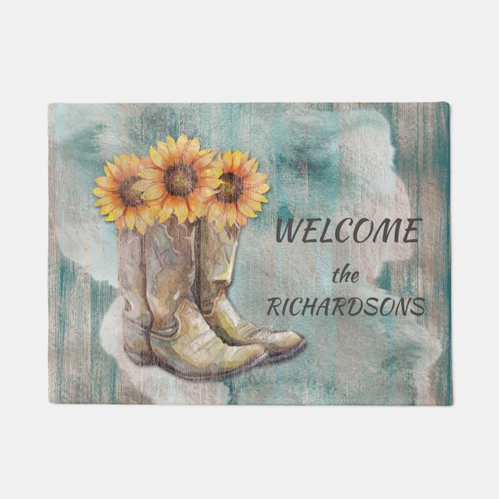Frosted Sunflower Cowboy Boots Welcome Doormat | Zazzle.com