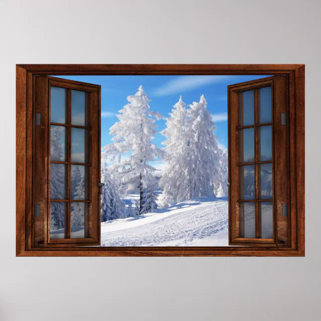 Frosted Trees Winter Scene Window Illusion Poster | Zazzle