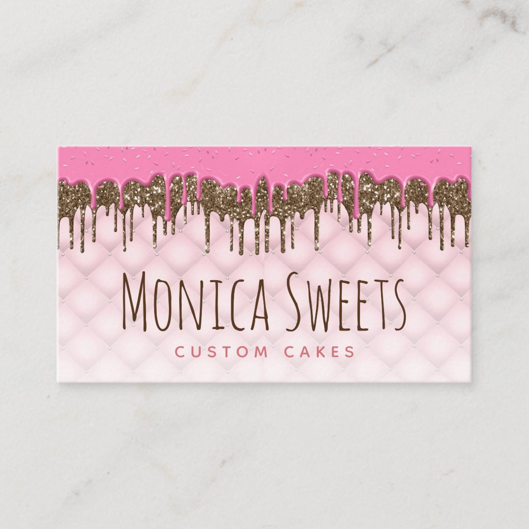 frosting drip fun script cake and sweets bakery business card | Zazzle