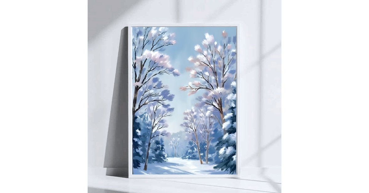 Frostlight Forest | Winter Snow Watercolor Nature Poster | Zazzle