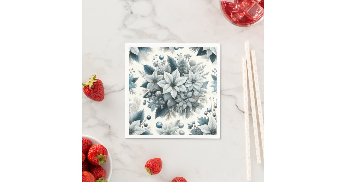 Frosty Blue Christmas Poinsettia Découpage Napkins | Zazzle