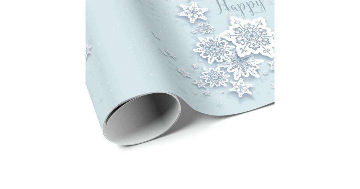 Frosty Blue Snowflakes Happy Holidays Wrapping Paper | Zazzle