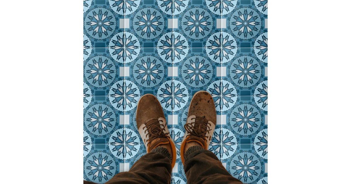 Frosty Blue Winter Mosaic Kaleidoscope Pattern Ceramic Tile | Zazzle