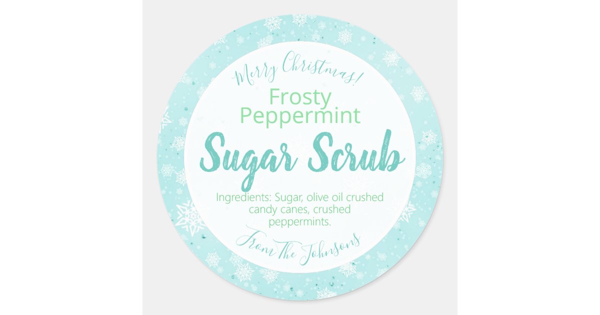 Frosty Peppermint Christmas Sugar Scrub Labels | Zazzle
