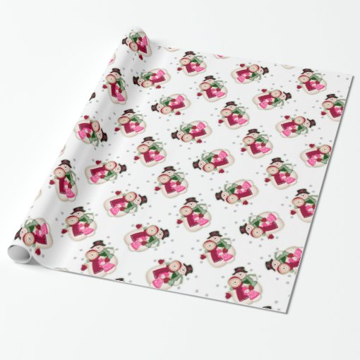 Frosty Snowman Family - Pink Wrapping Paper | Zazzle