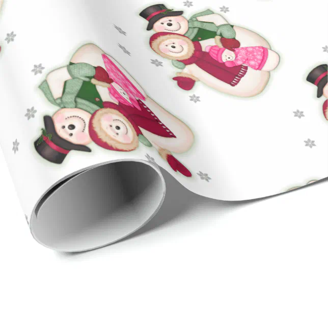 Frosty Snowman Family - Pink Wrapping Paper | Zazzle