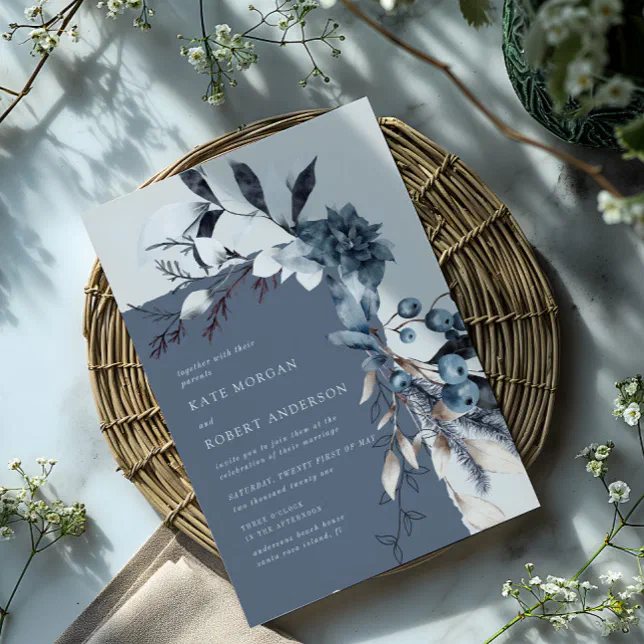 Frosty Winter Floral Wedding Invitation | Zazzle
