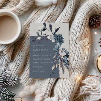 Frosty Winter Floral Wedding Invitation | Zazzle