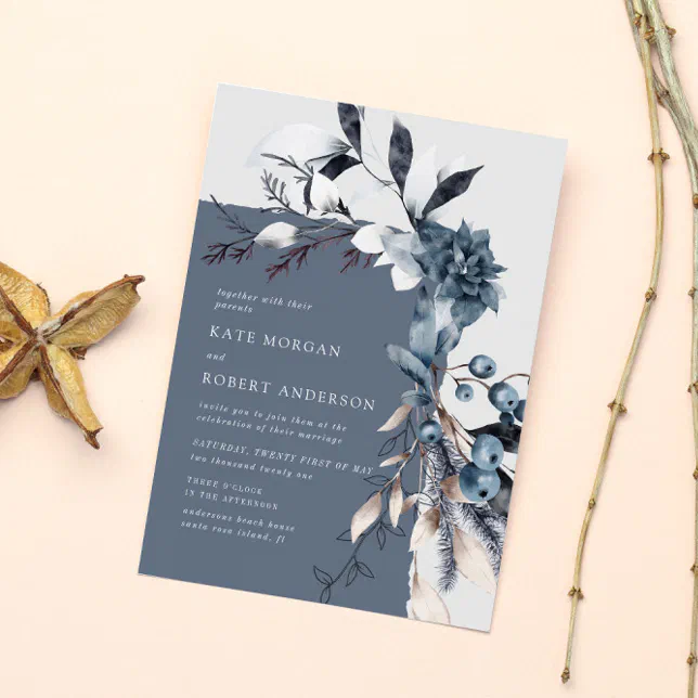 Frosty Winter Floral Wedding Invitation | Zazzle