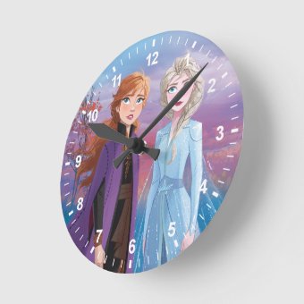 Frozen 2 | Anna & Elsa | A Journey Together Round Clock | Zazzle