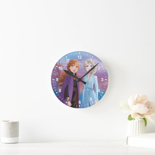 Frozen 2 | Anna & Elsa | A Journey Together Round Clock | Zazzle