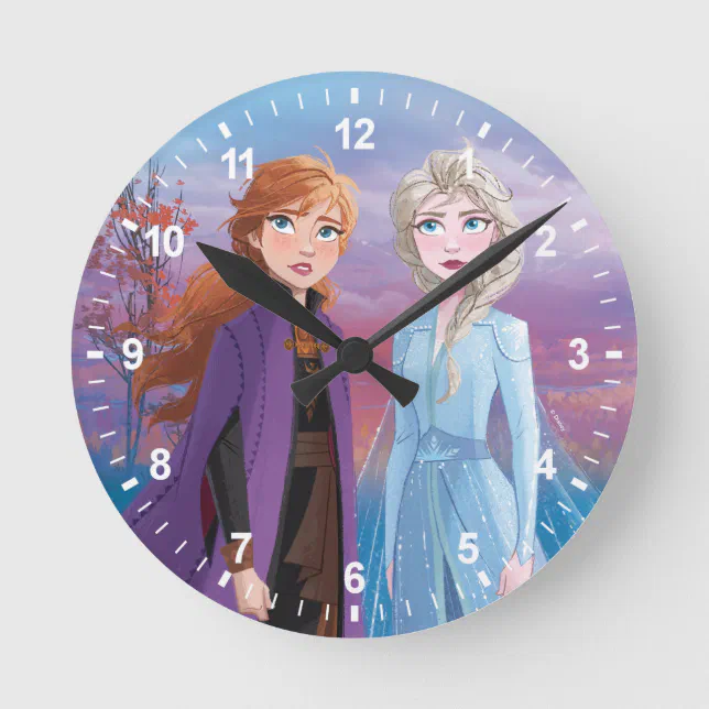 Frozen 2 | Anna & Elsa | A Journey Together Round Clock | Zazzle