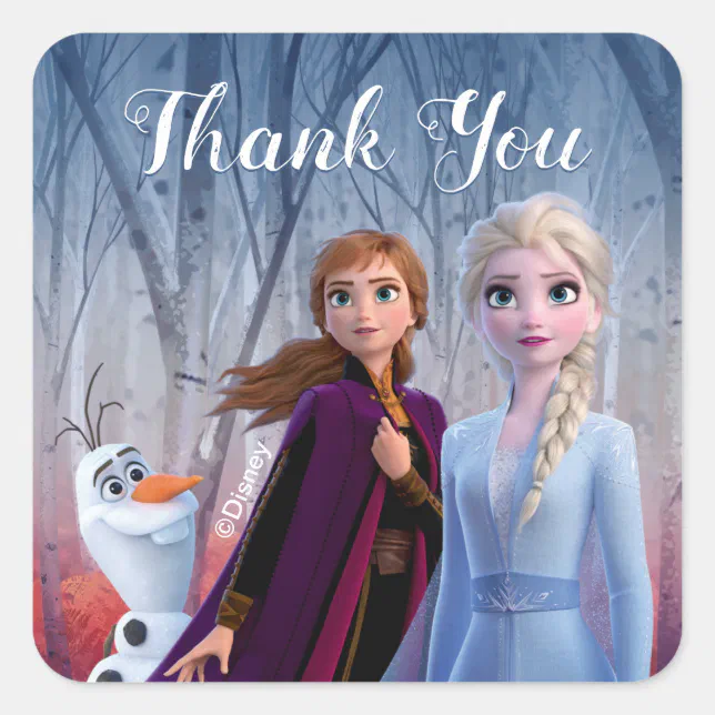 Frozen 2 - Anna, Elsa & Olaf Birthday Thank You Square Sticker | Zazzle