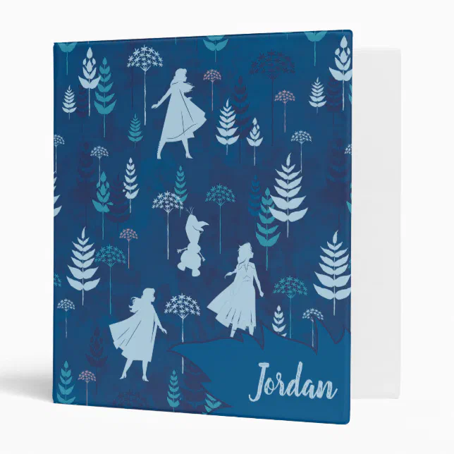 Frozen 2: Anna, Elsa, & Olaf Blue Foliage Pattern 3 Ring Binder | Zazzle