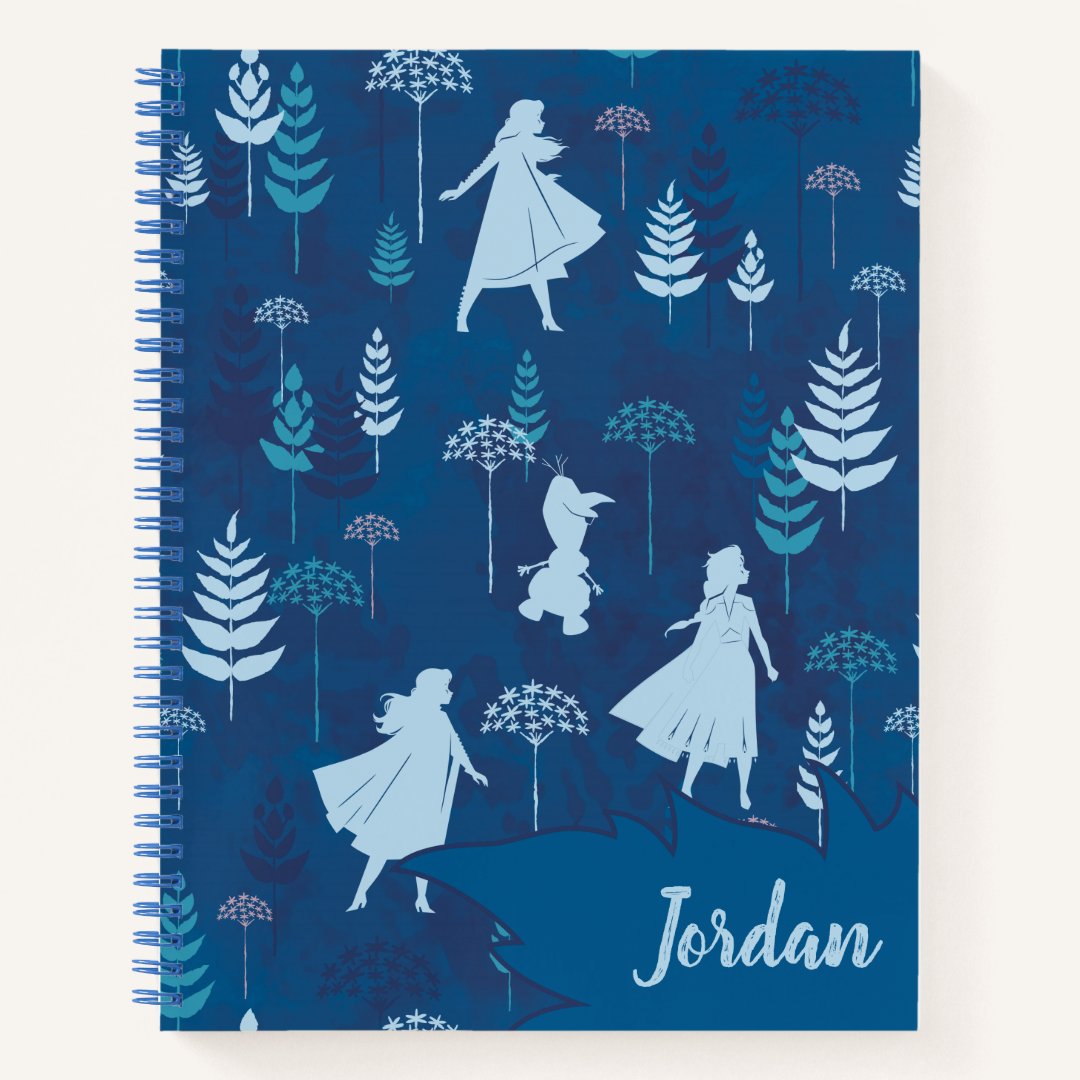 Frozen 2: Anna, Elsa, & Olaf Blue Foliage Pattern Notebook | Zazzle