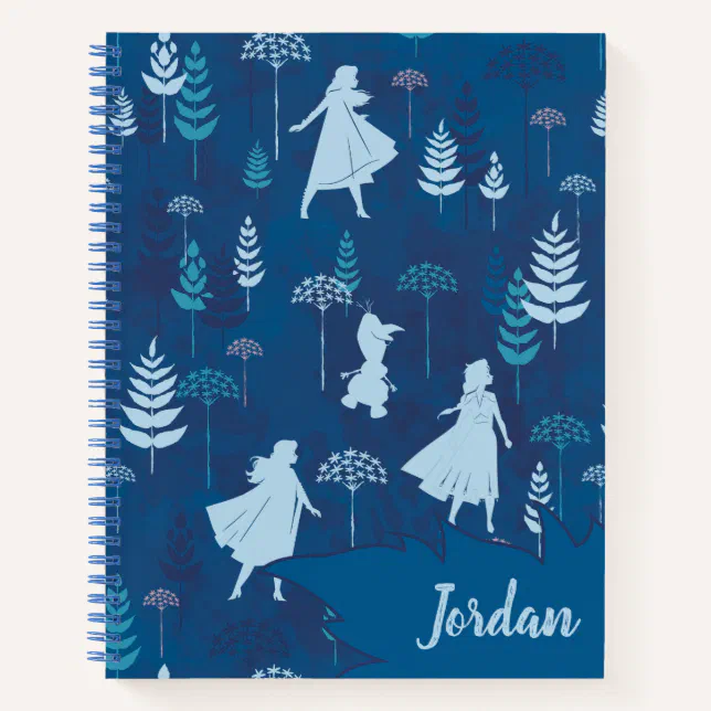 Frozen 2: Anna, Elsa, & Olaf Blue Foliage Pattern Notebook | Zazzle