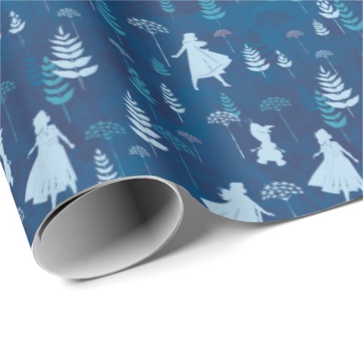 Frozen 2: Anna, Elsa, & Olaf Blue Foliage Pattern Wrapping Paper | Zazzle