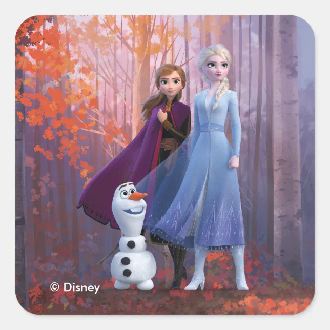 Frozen 2 | Anna, Elsa & Olaf Square Sticker | Zazzle