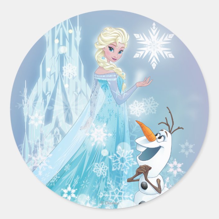 Frozen | Elsa and Olaf - Icy Glow Classic Round Sticker | Zazzle.com