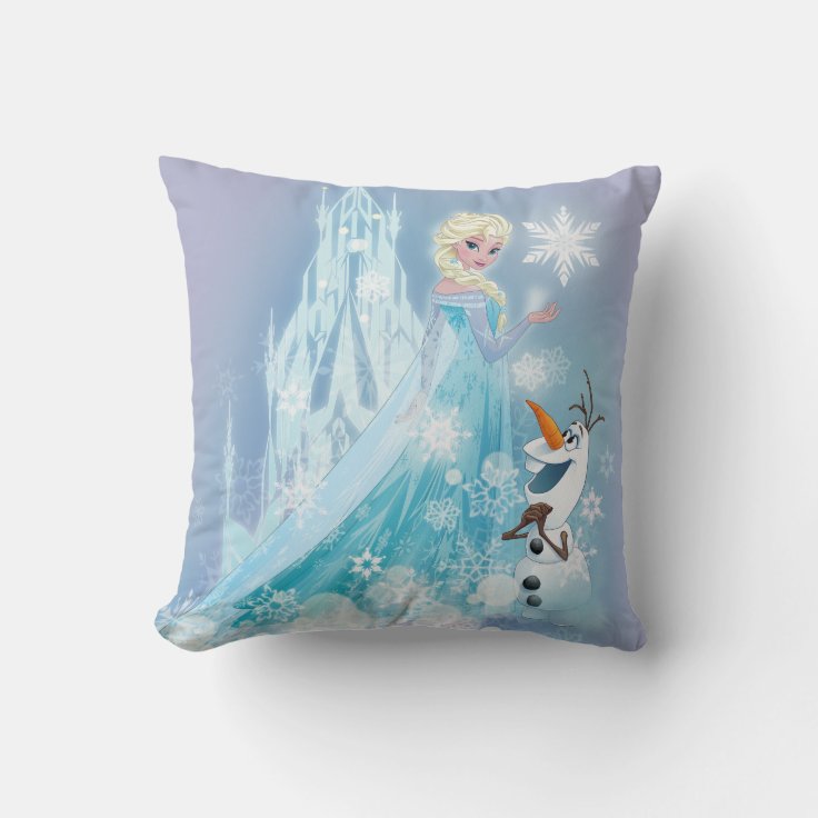 Frozen | Elsa and Olaf - Icy Glow Throw Pillow | Zazzle