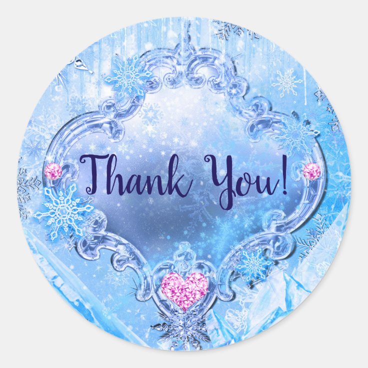 Frozen Ice & Snowflakes Winter Wonderland Party Classic Round Sticker ...