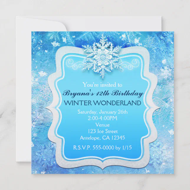 Frozen Ice Winter Wonderland Snowflake Invitations | Zazzle