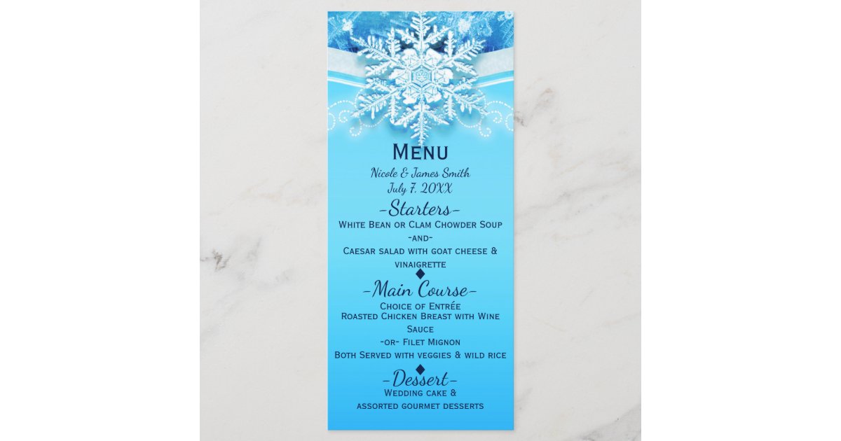 Frozen Ice Winter Wonderland Snowflake Party Menu | Zazzle