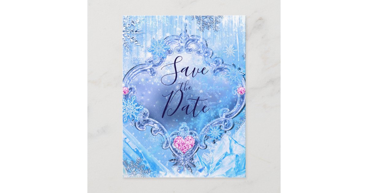 Frozen Snowflakes Winter Wonderland Save the Date Announcement Postcard ...