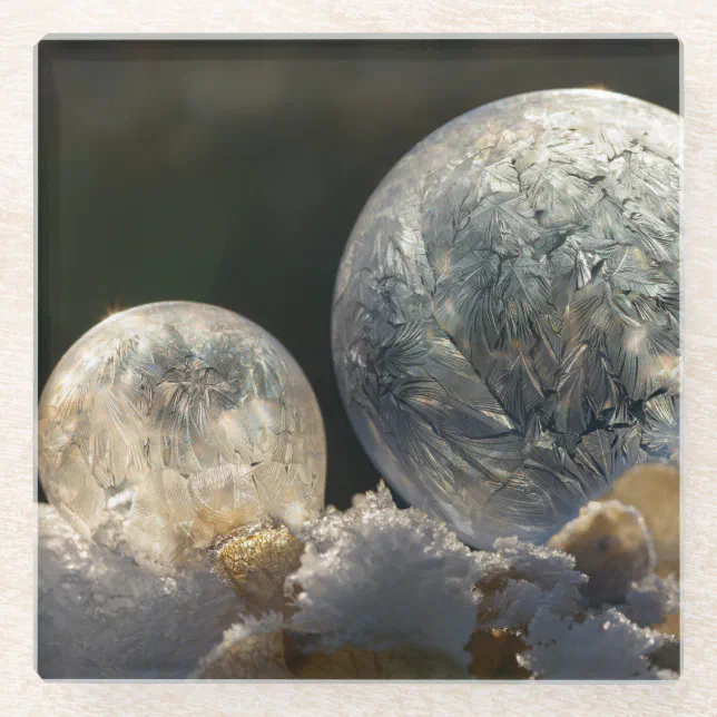 Frozen Soap Bubbles Ice Crystal Cool Winter Photo Glass Coaster | Zazzle