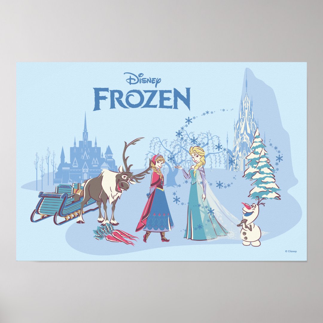 Frozen | Sven, Anna, Elsa & Olaf Blue Pastels Poster | Zazzle