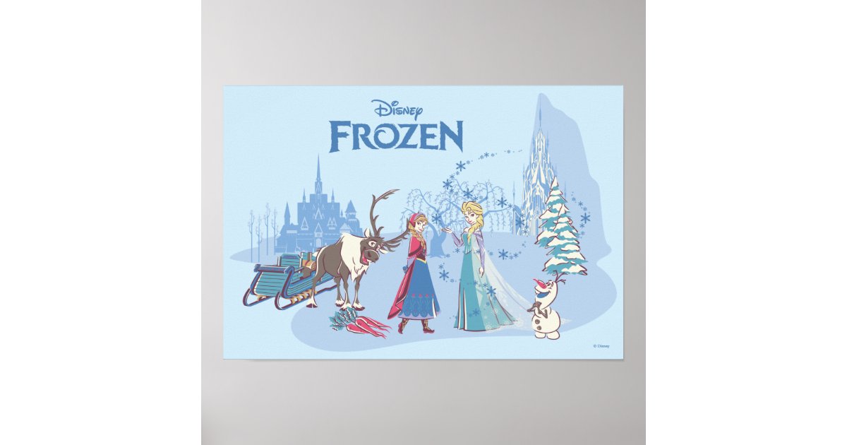 Frozen | Sven, Anna, Elsa & Olaf Blue Pastels Poster | Zazzle