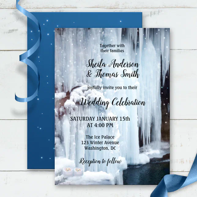 Frozen Waterfall Sparkling Snow Winter Wedding Invitation | Zazzle