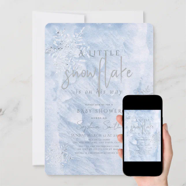 Frozen Winter Silver Snowflake Boy Baby Shower Invitation | Zazzle