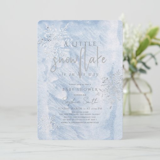 Frozen Winter Silver Snowflake Boy Baby Shower Invitation | Zazzle